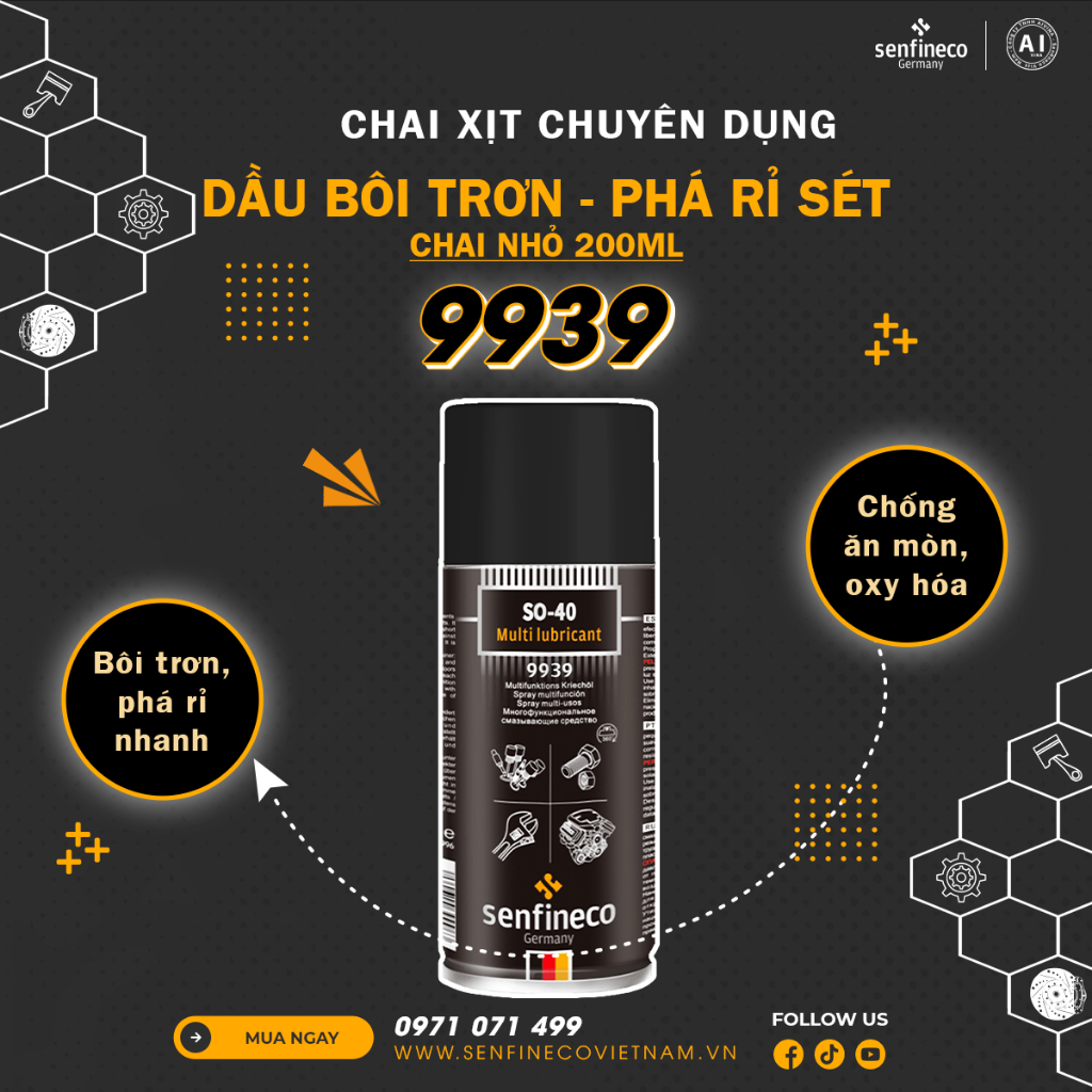 Dầu Xịt Bôi Trơn phá dỉ sét chống oxy hóa kim loại SO-40 Senfineco Germany 9939 200ml | Shopee ...