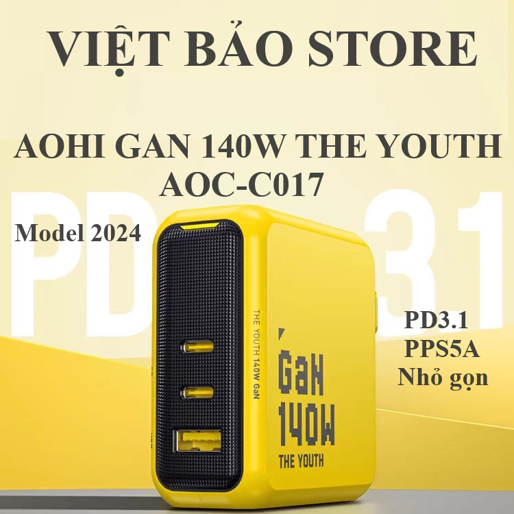 Củ sạc nhanh AOHI 140W GaN The Youth 3 cổng 2C1A hỗ trợ PD3.1/ PPS5A AOC-C017 | Shopee Việt Nam