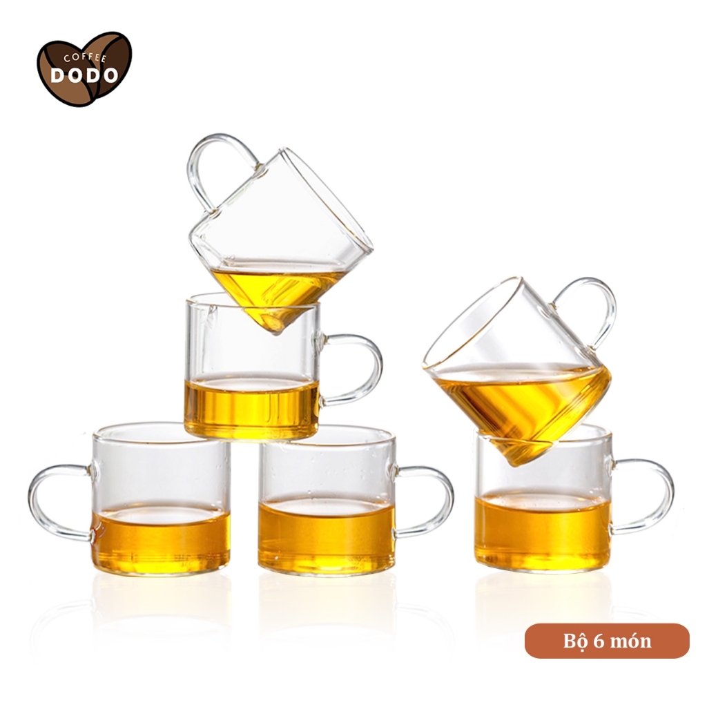 Bộ ly thủy tinh cà phê chịu nhiệt 100ml Bộ cốc trà thuỷ tinh có quai Bộ ...