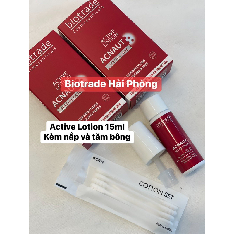 (NEW) 15ml Active Lotion giảm mụn Biotrade Acnaut + nắp chống đổ và tăm ...