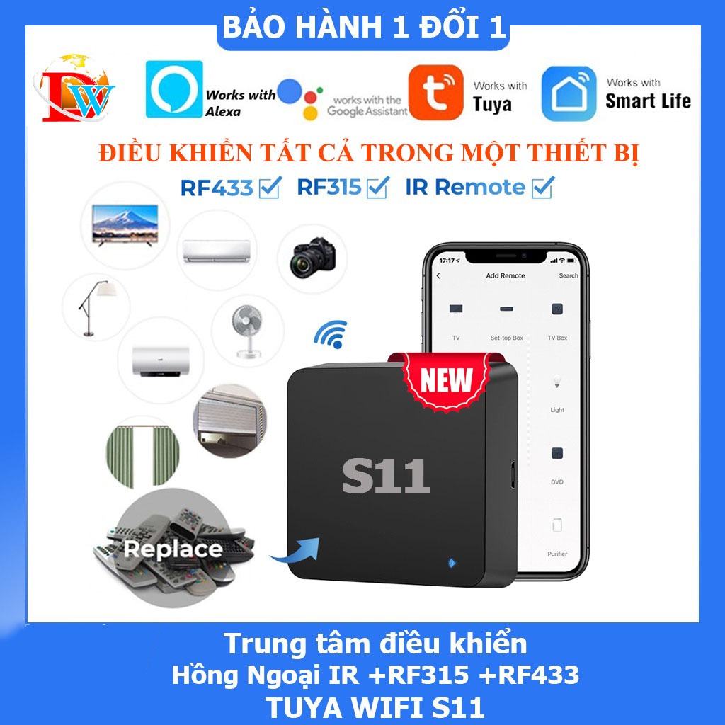 Bộ điều khiển trung tâm hồng ngoại TUYA S11 Wifi 2.4Ghz, IR 38Khz, RF ...