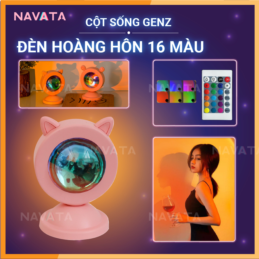 Đèn hoàng hôn, đèn sunset rose 16 màu có điều khiển tạo hình tai thỏ ...