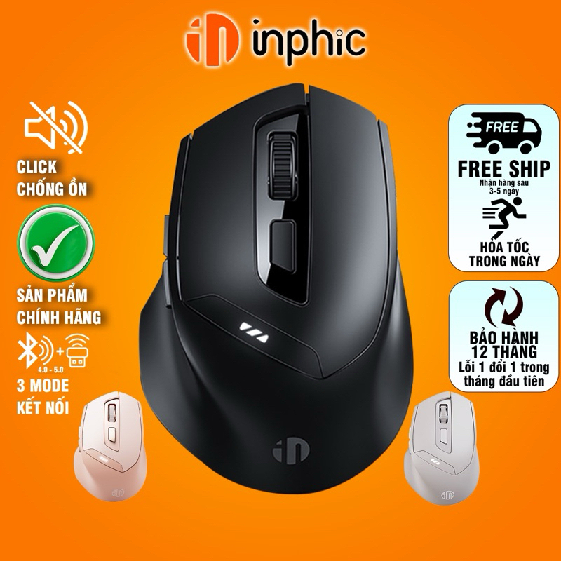 Chuột không dây máy tính INPHIC DR01 3 mode Bluetooth 4.0 5.0 USB 2.4G công thái học gaming văn ...