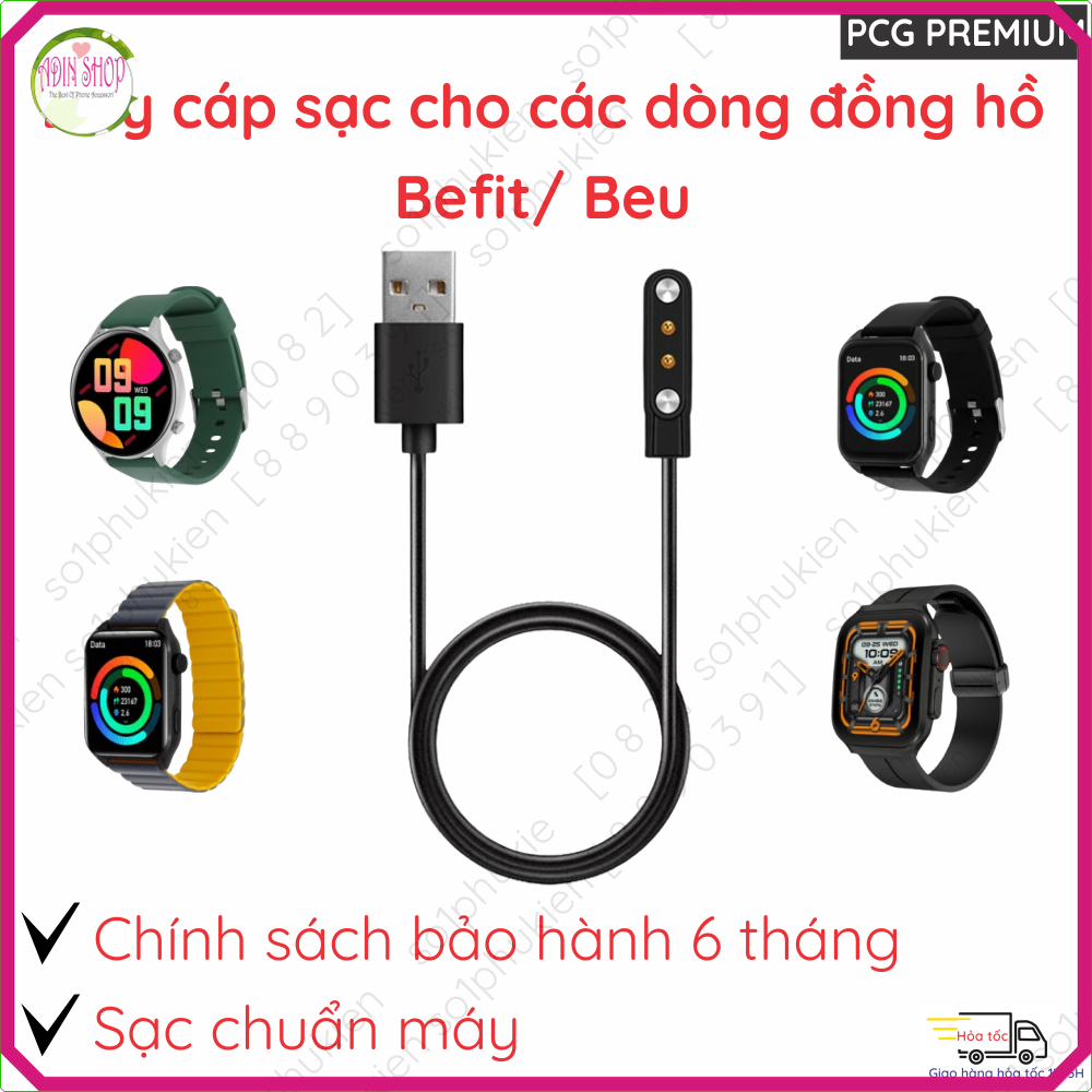 [Bảo hành 6th] Dây cáp sạc đồng hồ Befit Beu B1/B2/B3/B4/KW09/PT2/PT1/WatchS/Active 1/Sporty 2 ...