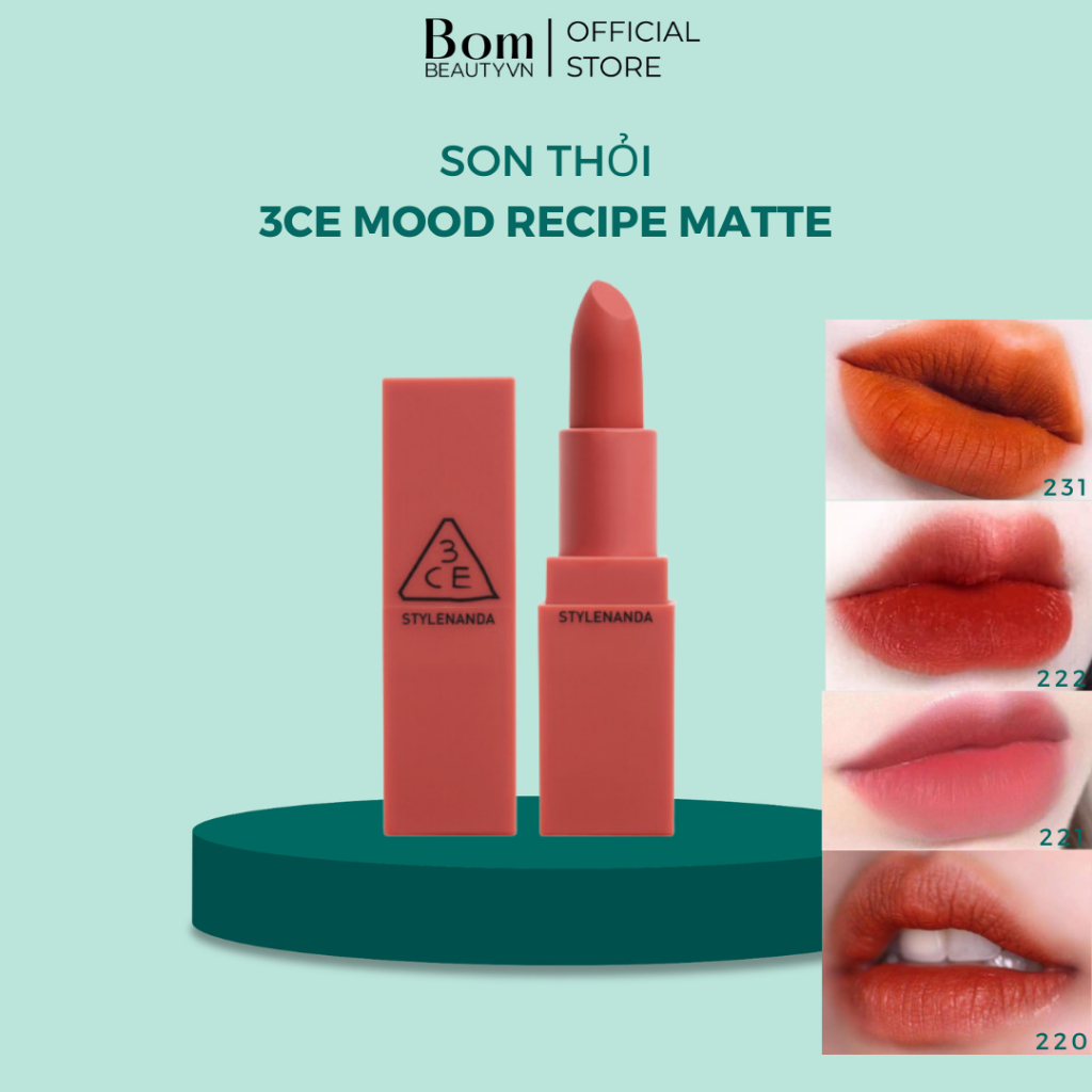 [ MÃ GIẢM 50K-BOMB50NT]Son thỏi 3CE Mood Recipe Matte màu 222 - Bom ...