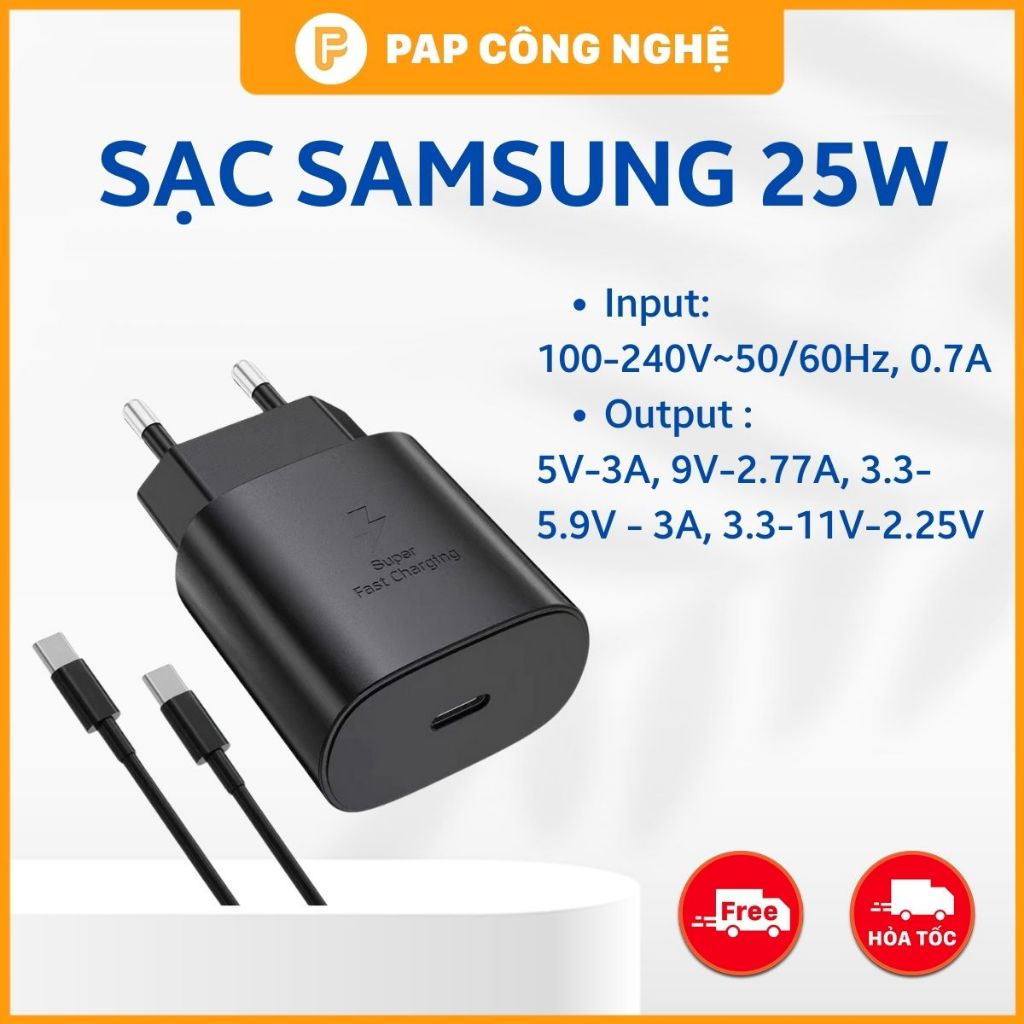 Combo Củ Cáp Sạc Nhanh Samsung 25W (Bảo Hành Lỗi 1 Đổi 1) - Note8,Note9,Note10,Note20,S8,S9,S10 ...
