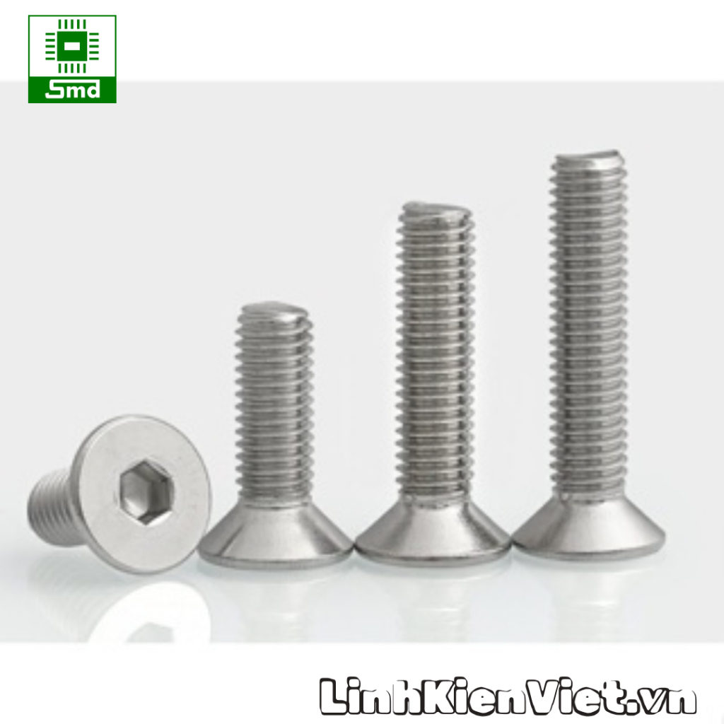 Set 10 con Ốc-Bulong Lục Giác Inox đầu bằng 304 M3 M4 M5 M6 Cạnh vát bắt chìm các độ dài 4mm 5mm ...