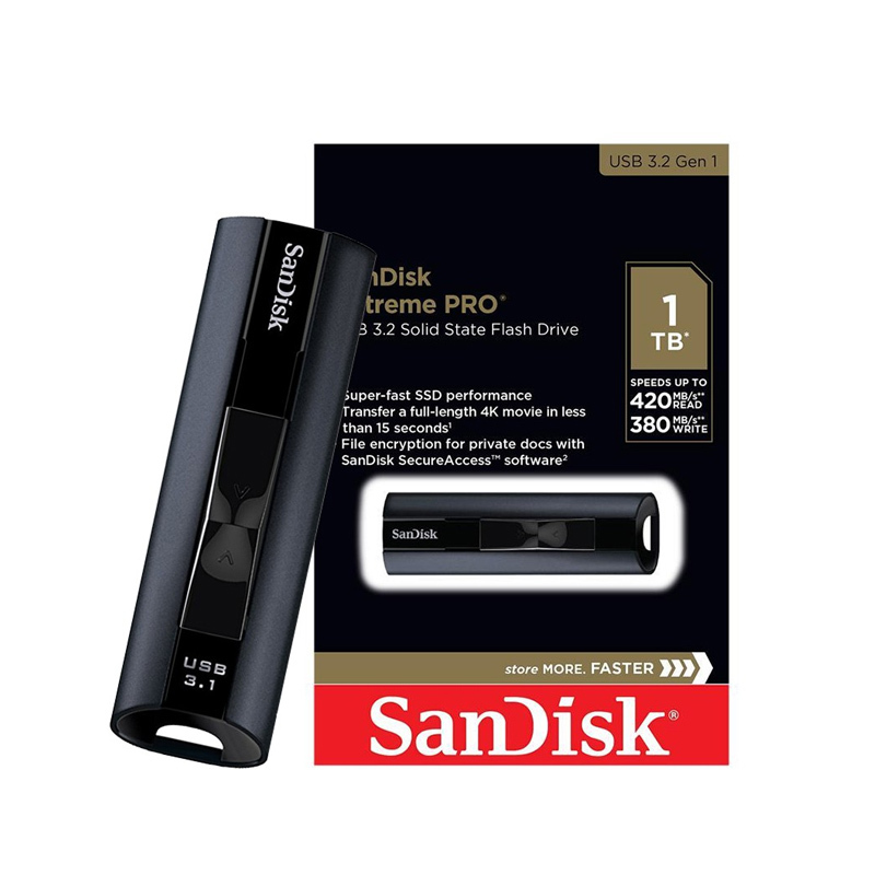 USB 3.2 SanDisk Extreme Pro CZ880 128GB/ 256GB/ 512GB / 1TB đọc 420MB/s ghi 380MB/s (Đen) phụ ...