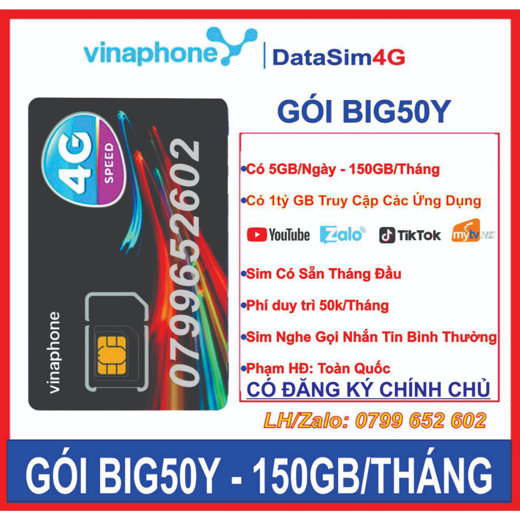 [5GB/NGÀY] SIM 4G/5G VINAPHONE GÓI BIG50Y CÓ 5GB/NGÀY - 150GB/THÁNG | Shopee Việt Nam