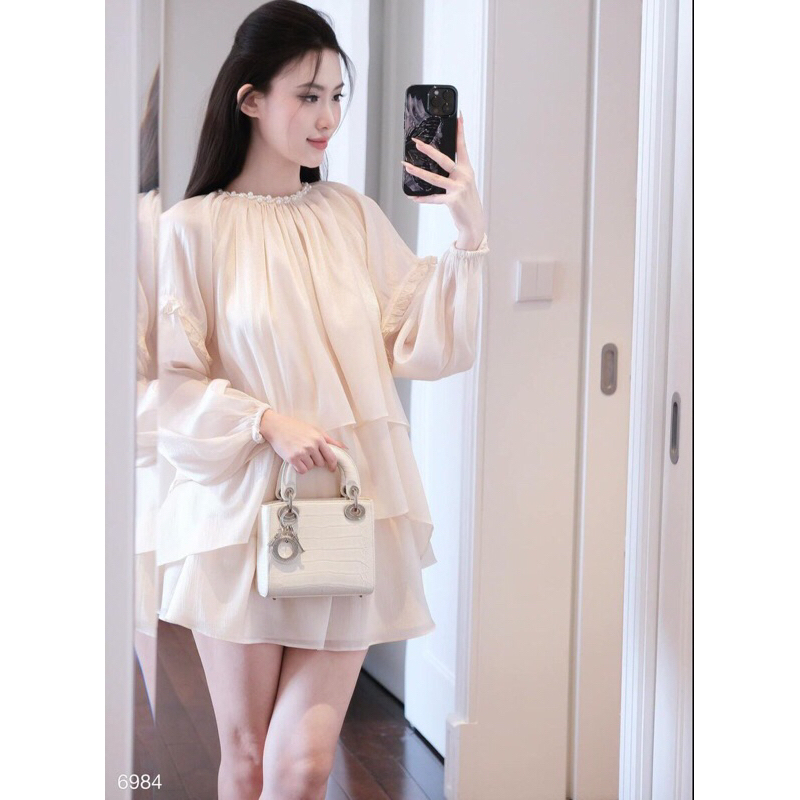 ( Chuẩn Hàng Đẹp + Ảnh Thật ) Set Áo Chất Tơ Voan Tay Dài Viền Cổ Ngọc ...