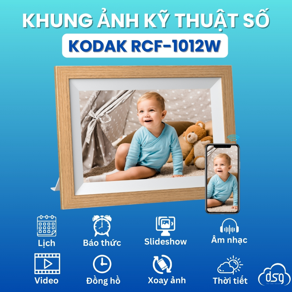 Khung ảnh KODAK chuyển động kỹ thuật số Wifi RCF-1012W, màn hình 10 inch, độ phân giải 1280x800 ...