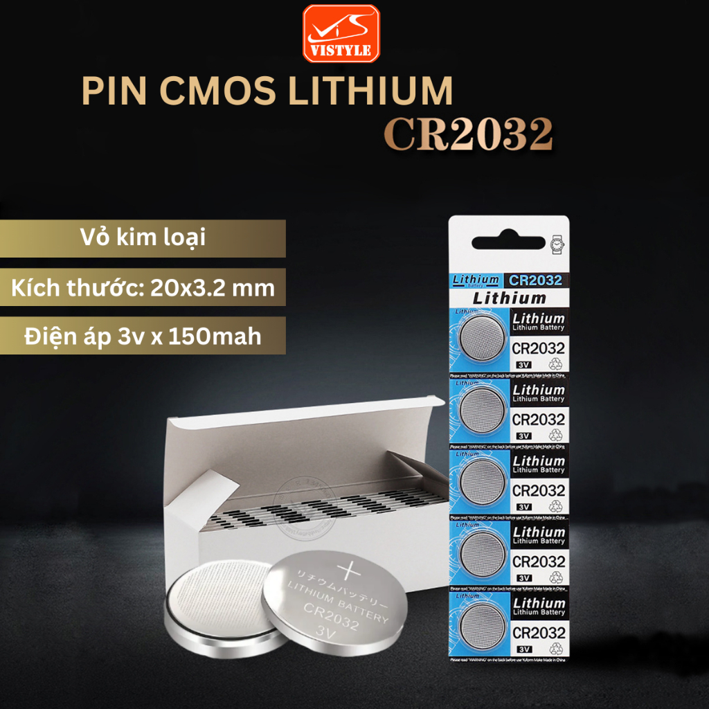 Pin CR2032 pin cmos Lithium 3V vỉ 5 viên sử dụng cho đồng hồ điện tử ...