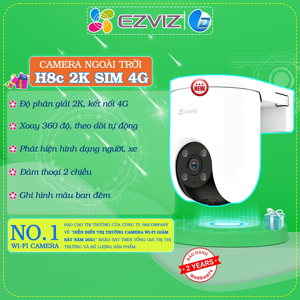 [Nhập ELEZ15 giảm 10%] Camera dùng sim Ezviz H8C 4G 3MP 2K chính hãng ...