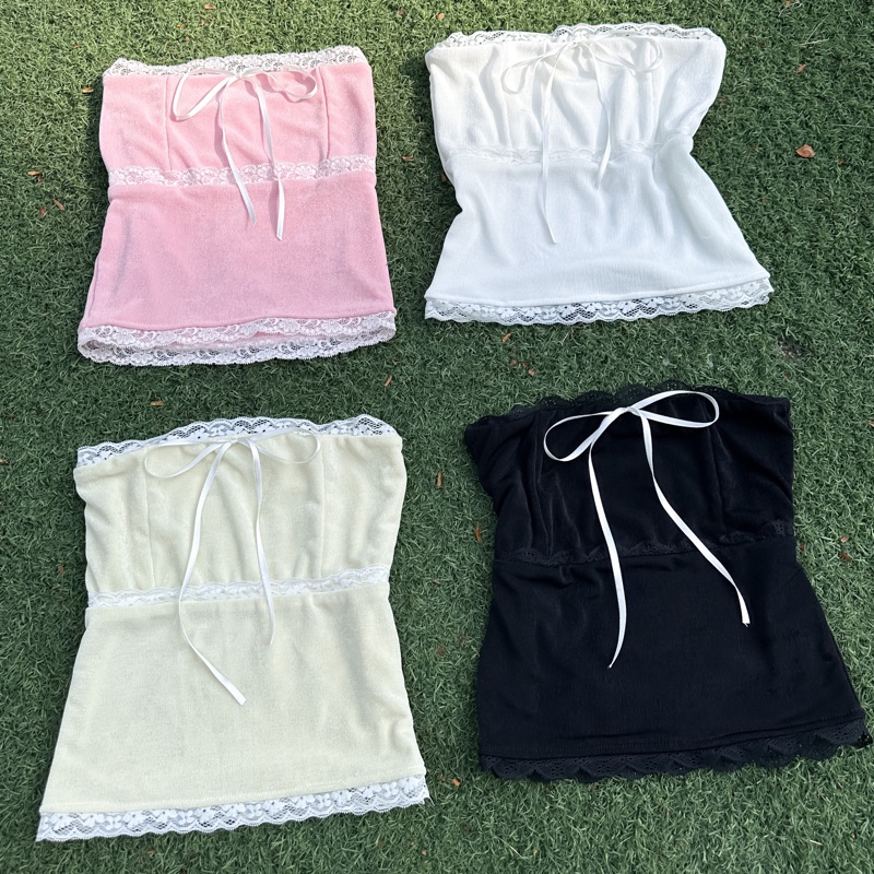 Áo Tube/Áo Ống/Áo Quây 2 Lớp Thun Ánh Nhũ Bling Bling Viền Ren 3 Tầng ...