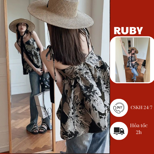 Áo hai dây họa tiết Ruby dáng ngắn, Áo babydoll có chun bo lưng phong cách đáng yêu | Shopee ...