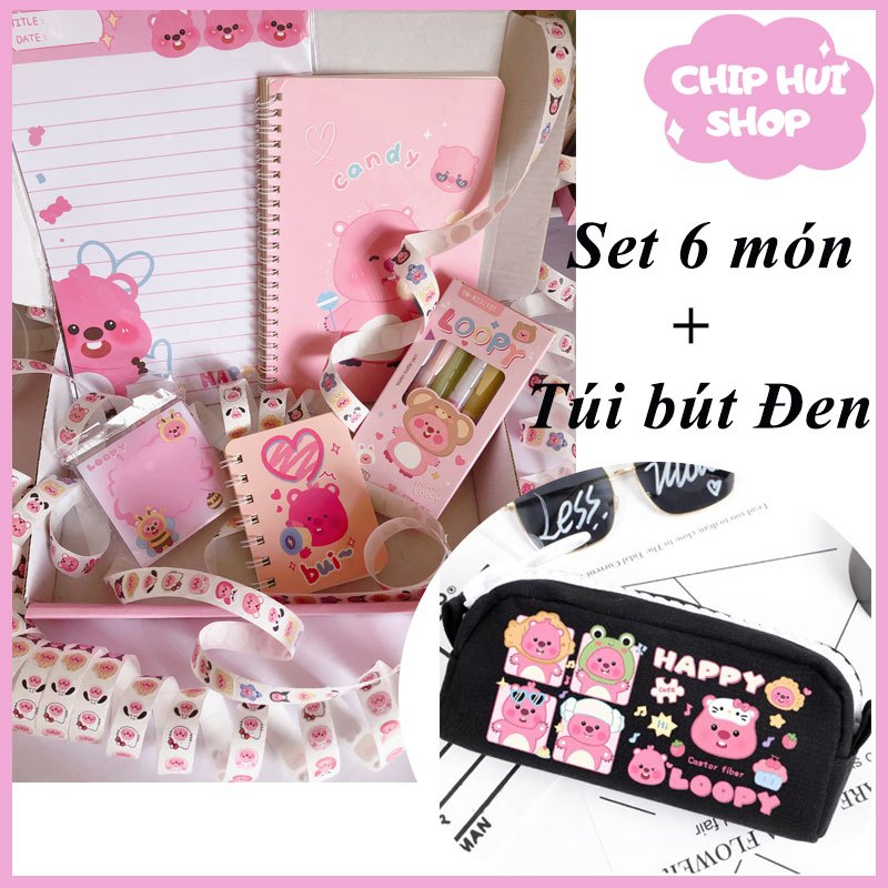 Set đồ Loopy 6 món siêu dễ thương, set quà tặng Loopy, set đồ dùng học ...