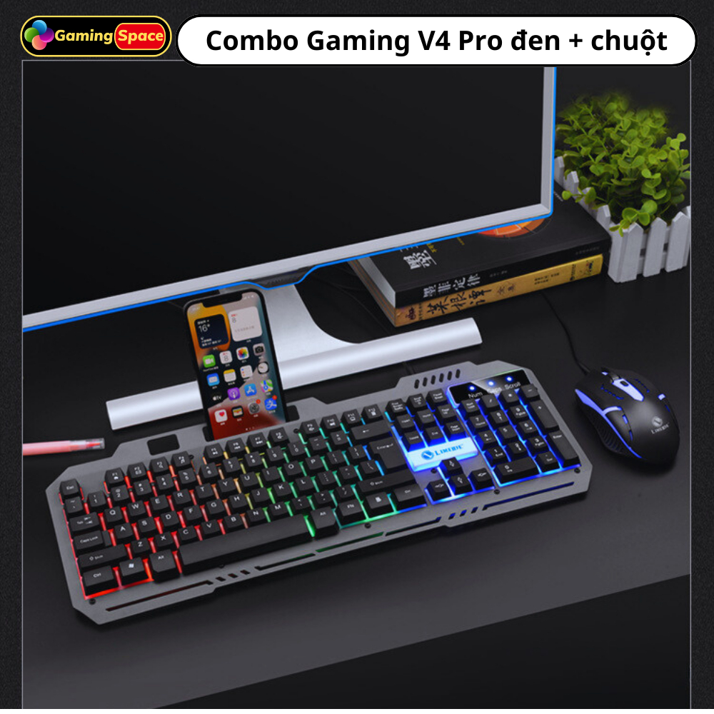 Bàn phím máy tính gaming V4 | V4Pro Led RGB chống nước chuyên game PC | Laptop làm việc văn ...