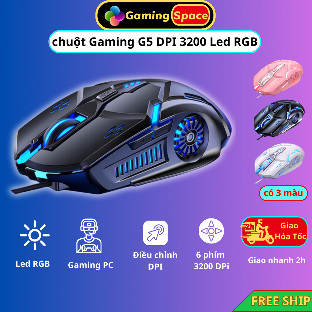 Chuột máy tính gaming có dây G5 và G15 có điều chỉnh DPI 3600 Led RGB chuyên chơi game Pc Laptop ...