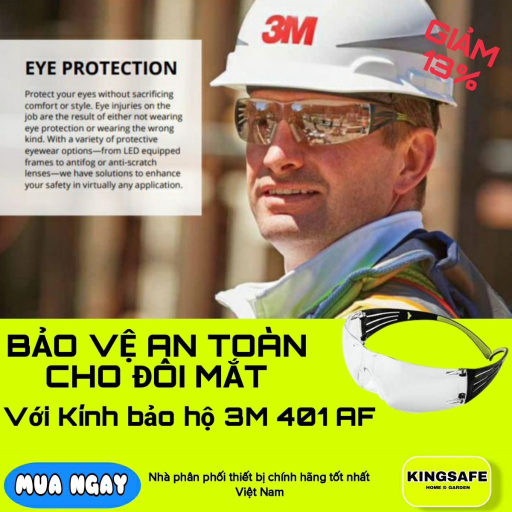 KÍNH BẢO HỘ 3M SF401AF, KIỂU DÁNG HIỆN ĐẠI,ÔM SÁT,CHỐNG BỤI,CHỐNG ĐỌNG ...