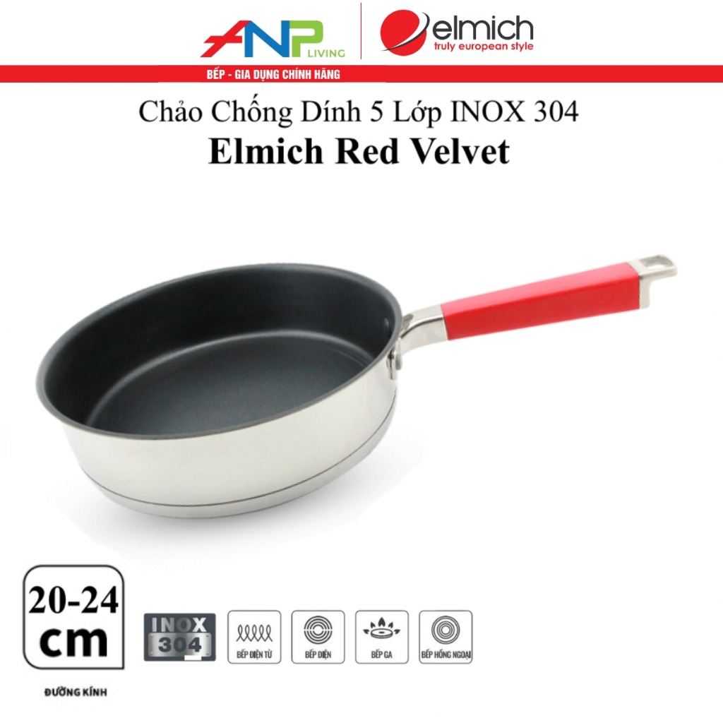 Chảo INOX 304, Chống Dính, Đáy Rời 5 Lớp Elmich Red Velvet (EL3249 20cm/ EL-3250 24cm) | Shopee ...