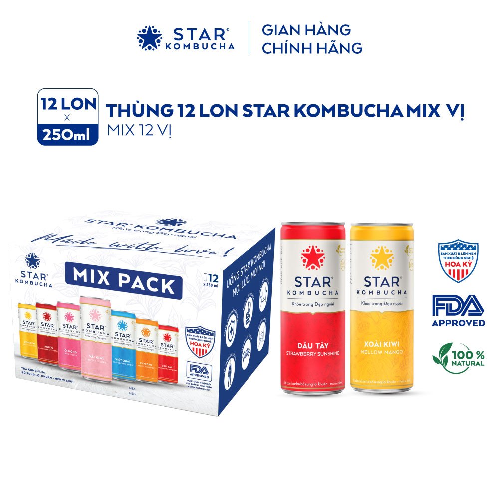 (DATE 2026) Combo 3 Thùng 12 Lon Trà Star Kombucha mix vị | Shopee Việt Nam