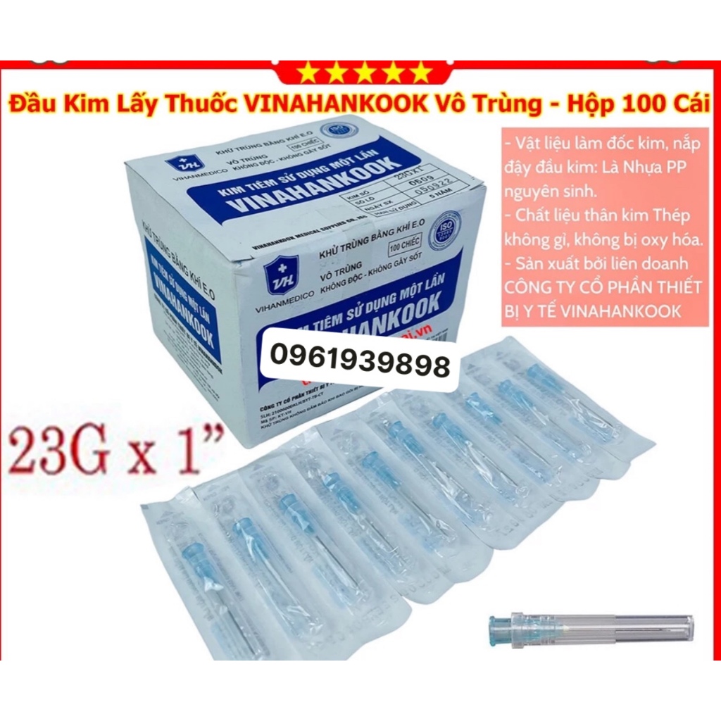 "Hộp 100 đầu kim tiêm 22G-23G- kim lấy thuốc 22G-23G vô trùng ...