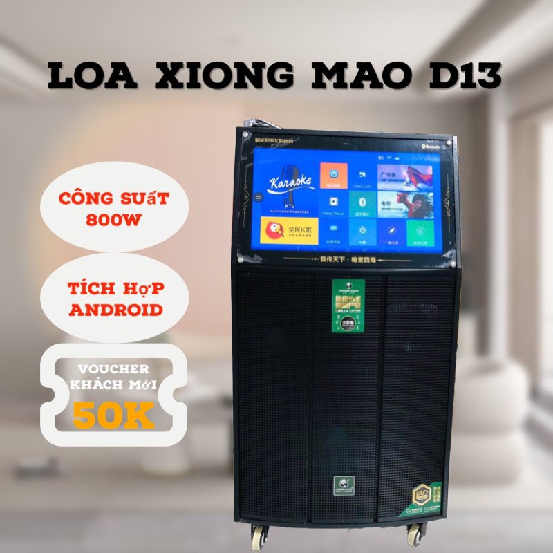 Loa kéo di động Karaoke Xiong Mao D13 công suất loa 800W Bass 40 kèm 2 míc tích hợp kèm màn hình ...