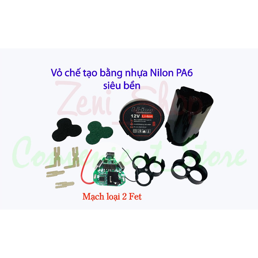 Vỏ mạch pin 12V_KIỂU TAM GIÁC (LOẠI 2 FET)_ mạch+kẽm...loại 3 cell sử ...