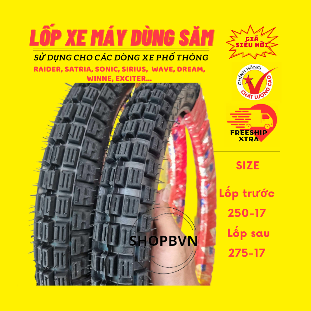 Lốp xe máy gai cục 250-17 và 275-17 dùng ruột cho xe sirius . wave. Future, Jupiter. Jupiter ...