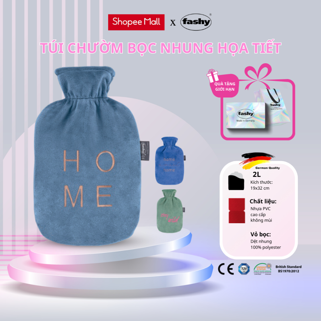 [CHÍNH HÃNG] Túi chườm nóng FASHY Germany Bọc Nhung Thêu Chữ giữ ấm ...