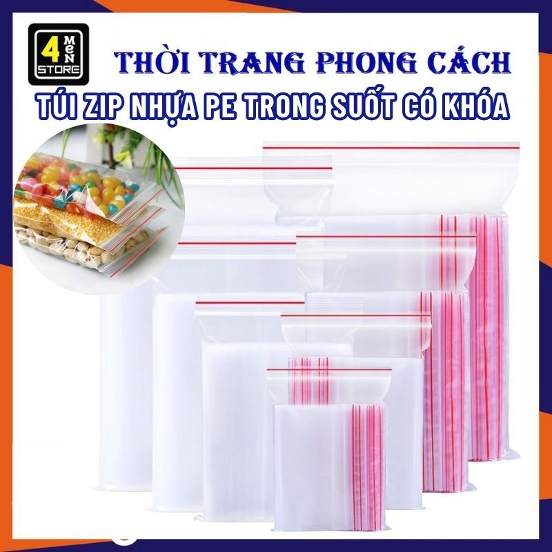 200g Túi zipper Chỉ Đỏ Trong Suốt Loại Tốt, Dày Dặn Chắc Chắn Đủ Size ...