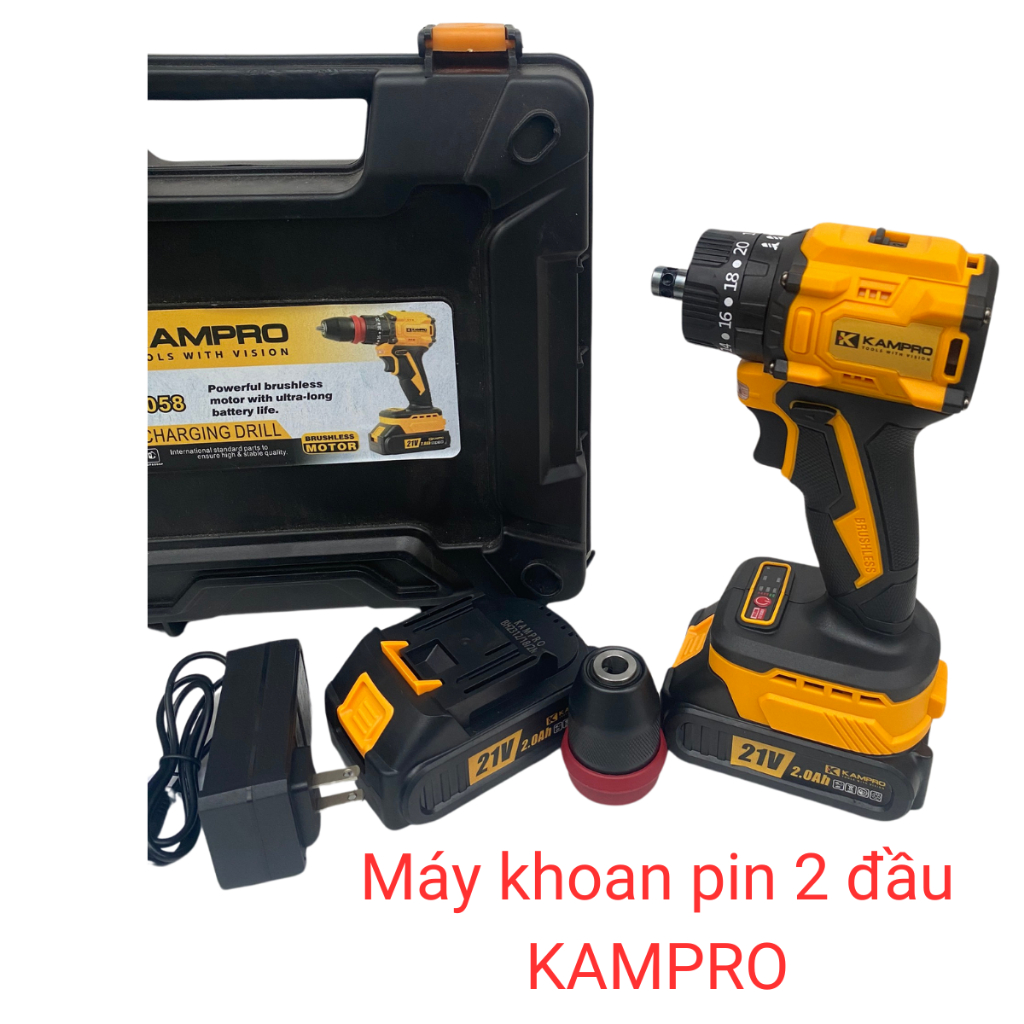 Máy khoan pin Kampro 7058 Không Chổi Than Chân Pin phổ Thông M21 tiện ...