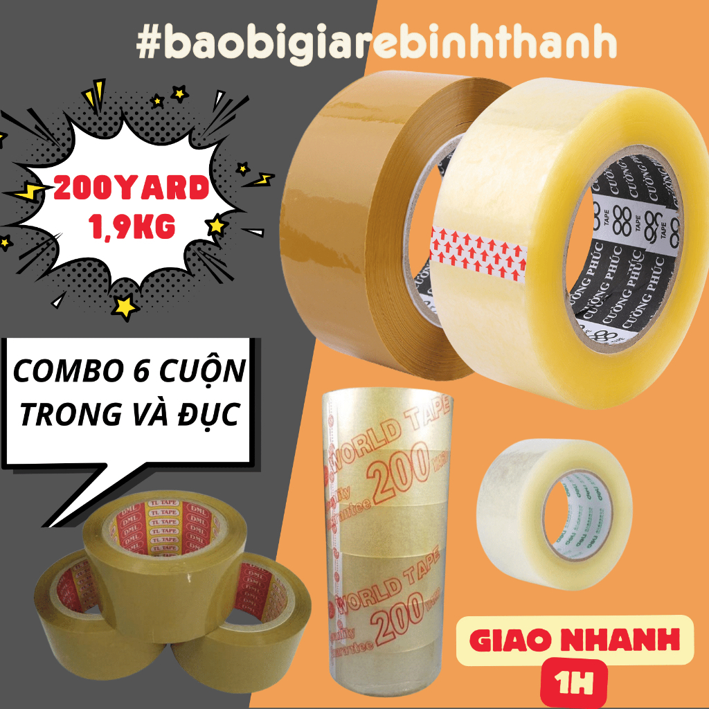 Băng Keo, Băng Dính Trong/Đục 5cm - 200Yark ( 1,9KG 6 Cuộn ) | Shopee Việt Nam