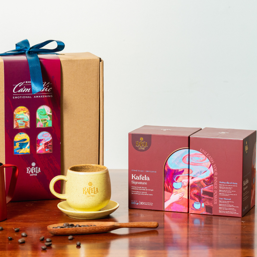 Bộ quà tặng 2 Cà phê Túi lọc Kafela Signature + Ly gốm Kafela Coffee ...