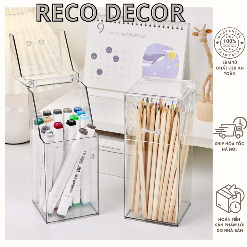 Hộp Nhưa Trong Suốt arcrylic Reco Có Nắp Đựng Bút Khẩu trang hoặc cọ ...