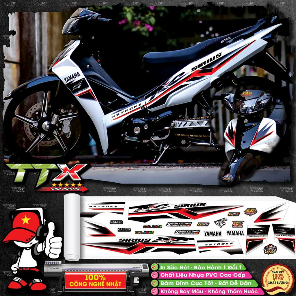 Tem sirius rc trắng đen đỏ mẫu zin , team sirius phối nhiều màu chuẩn ...