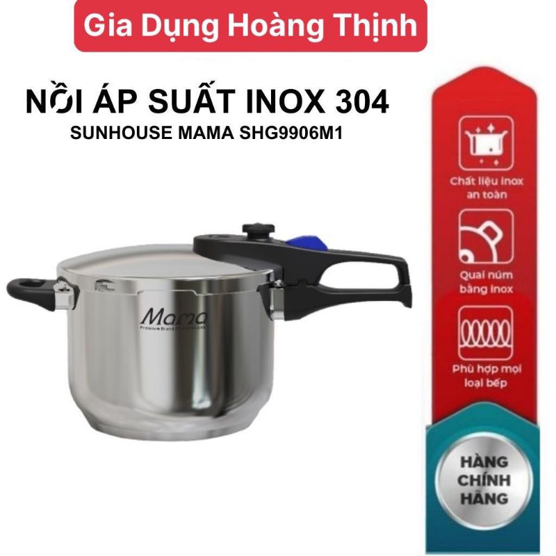 Nồi áp suất đáy từ 3 lớp Sunhouse,nồi áp suất sunhouse chất liệu inox 304 dung tích 6L hàng ...