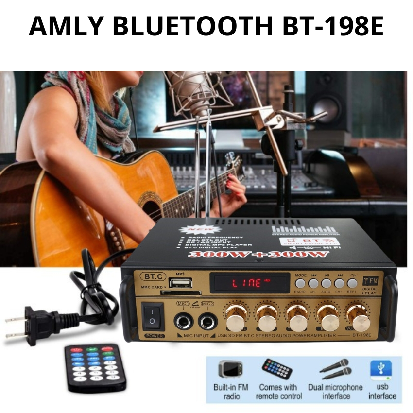 Âmly karaoke mini,Amply bluetooth BT-198e hàng cao cấp tiếng ra 2 vế ...