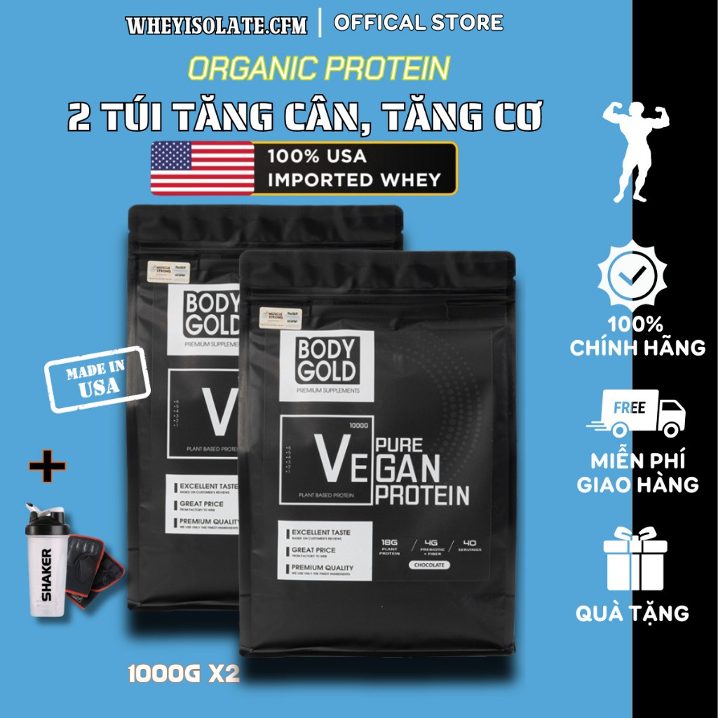 Combo 2 túi- Whey Protein Thực Vật Tăng Cân Tăng Cơ Body Gold Túi 1Kg ...