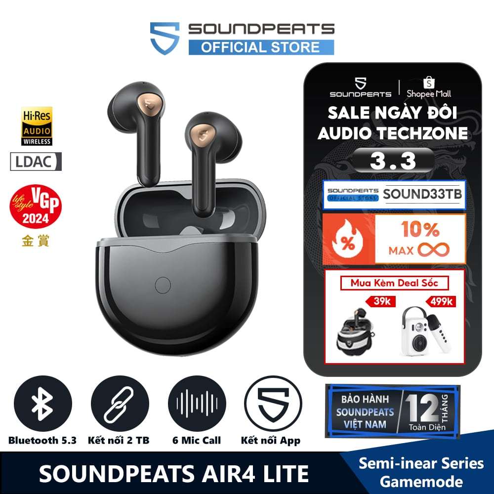 Tai Nghe True Wireless SoundPEATS Air4 Lite Hires Audio LDAC 6Mic Bluetooth 5.3 | Shopee Việt Nam