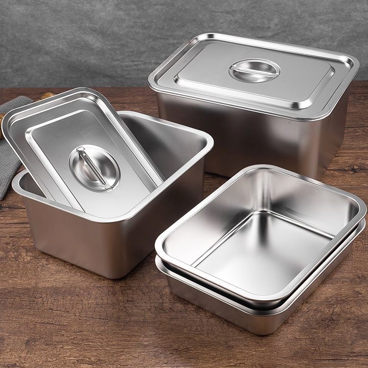 Khay inox 304 cao 7/10/15/20cm nhiều cỡ có nắp inox/nắp nhựa PC ...