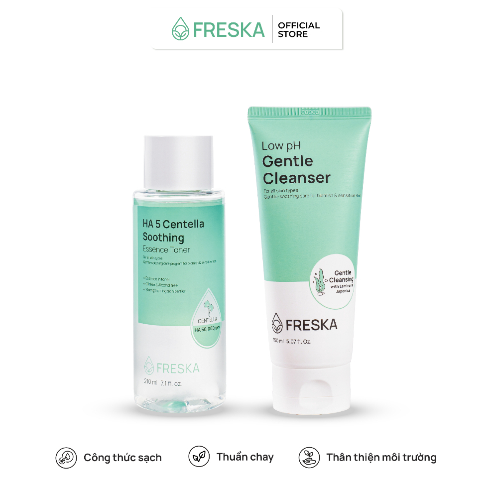 Bộ đôi Sữa rửa mặt Freska Low pH 150ml + Nước hoa hồng Freska Centella ...
