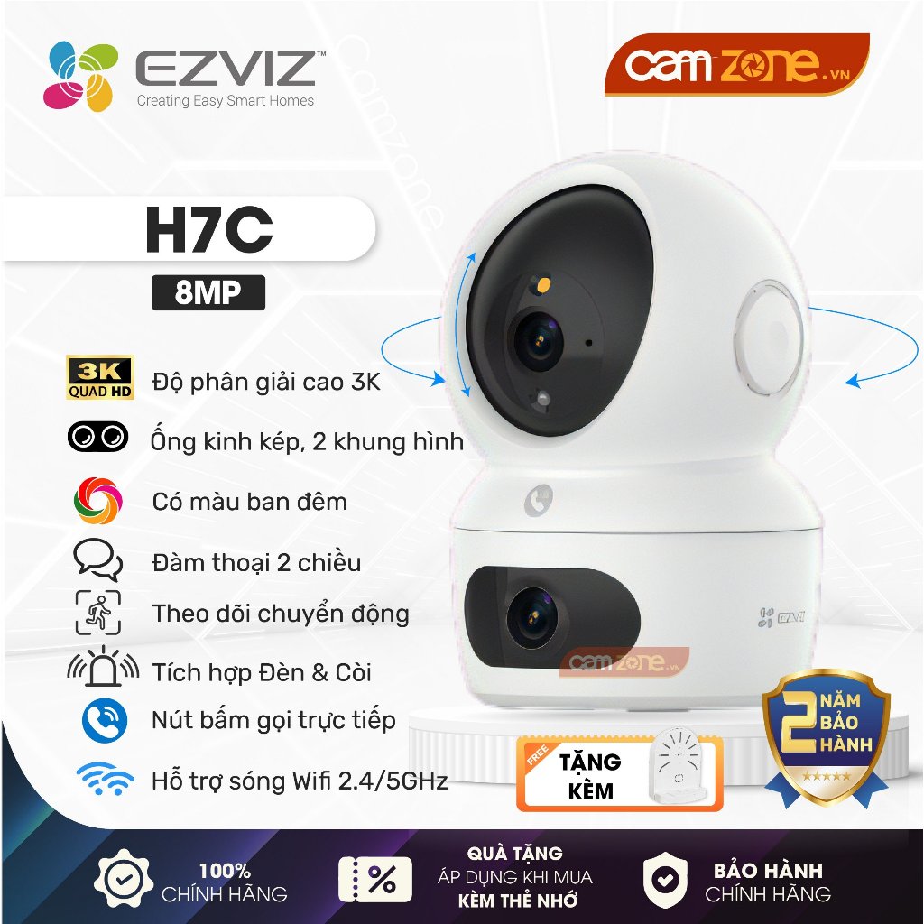 [MỚI] Camera Wifi 2 Mắt Trong Nhà EZVIZ H7C Dual 8MP (4MP + 4MP), Xoay ...