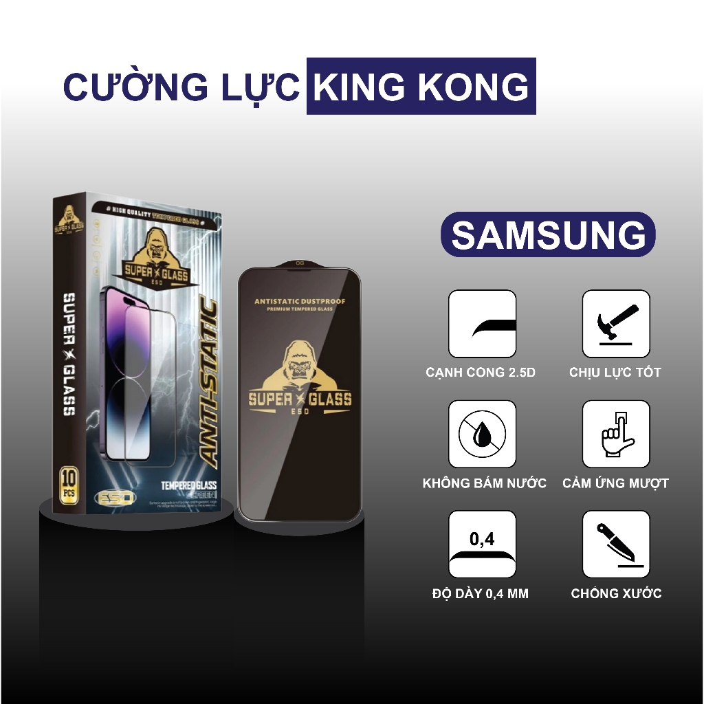 Kính cường lực Samsung A03s / A02s / M02s KingKong full màn, chống bám ...