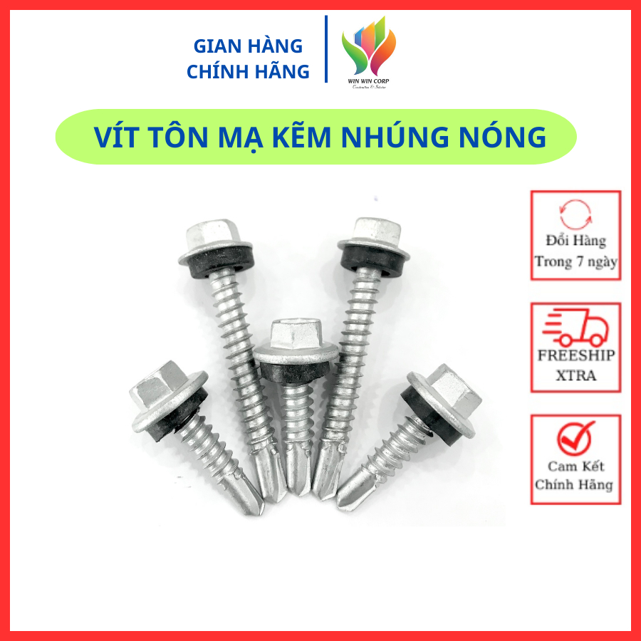 100 Con vít tôn mạ kẽm nhúng nóng ron cao su đen nhỏ Hiệu DRiCONS 2.5F, 3F, 4F, 5F, 6F, 7.5F ...