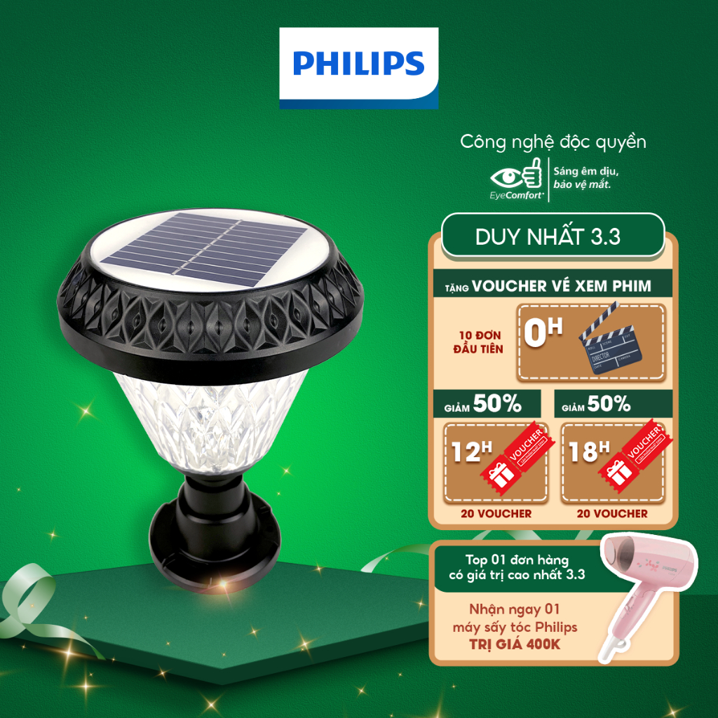 Đèn năng lượng mặt trời Philips - gắn cổng (full phụ kiện) BGC050 LED3 ...