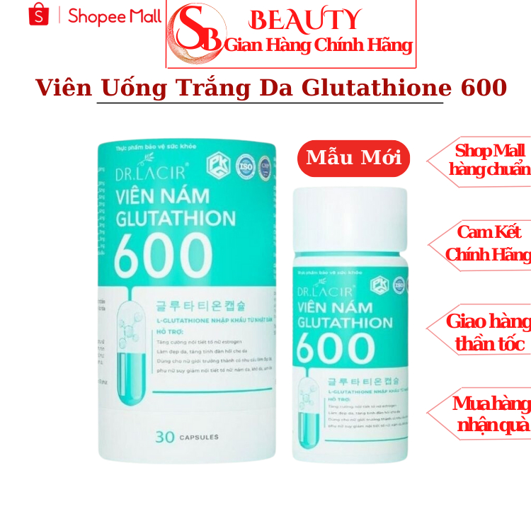Viên Uống Trắng Da Glutathione 600 Dr Lacir Chính Hãng Hạn Chế Lão Hoá Da, Nếp Nhăn, Tăng Nội ...