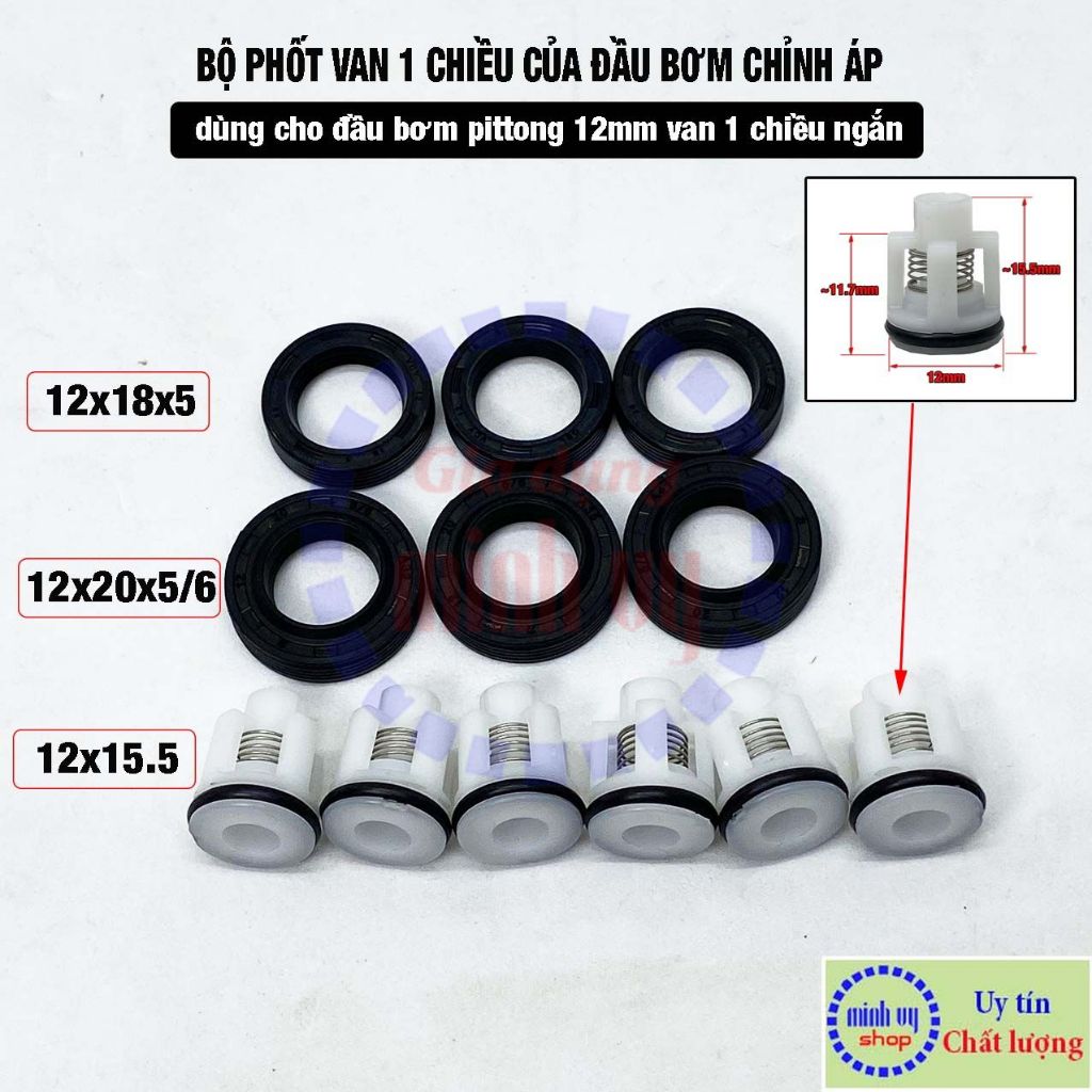 Bộ phốt van 1 chiều cho đầu bơm chỉnh áp pittong 12mm máy rửa xe gia ...