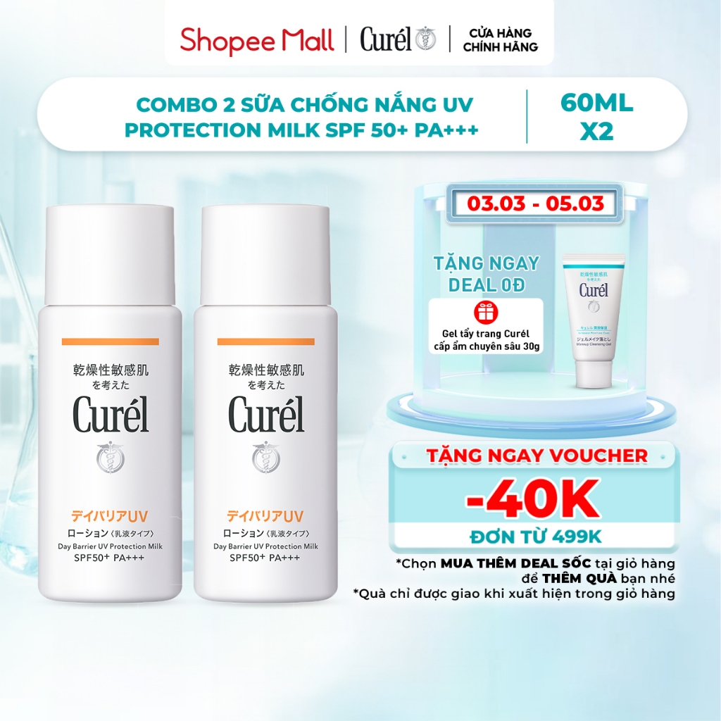 Combo 2 Sữa chống nắng Curél UV Protection Milk SPF 50+ PA+++ 60ml | Shopee Việt Nam
