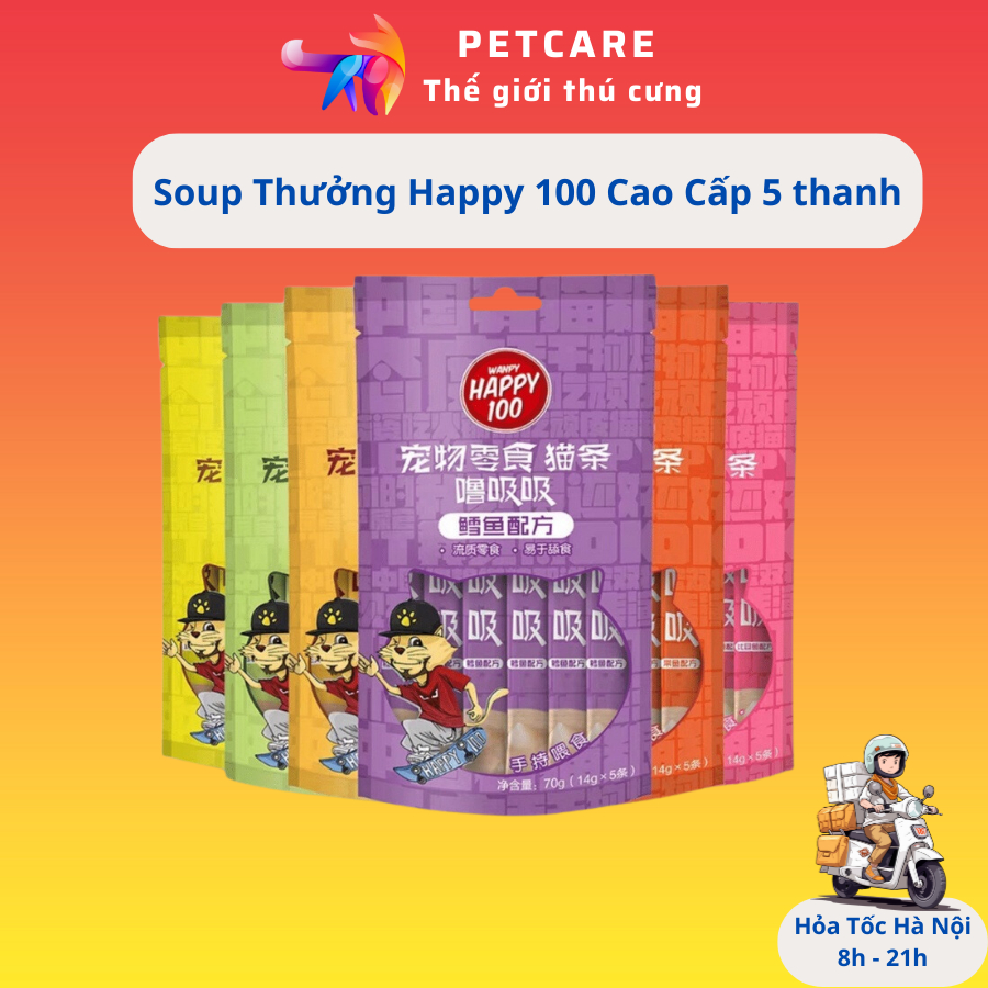 Súp Thưởng Wanpy Happy 100 Cho Mèo Pate 5 thanh Petcare | Shopee Việt Nam